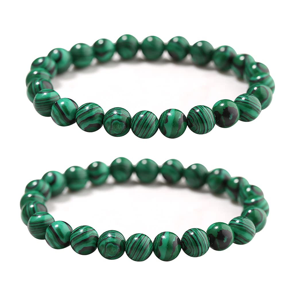 YOOESTORES82 Malachite Bracelet Set,Handmade Gemstone Beaded Stretch Bracelets for Women Men Yoga Bracelet Stone Crystal Beads Bracelets (A)