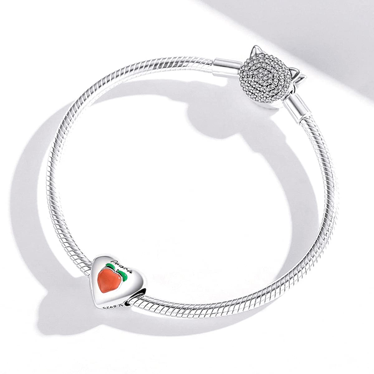 Lamoony Charm 925 Sterling Silver Peach Charm Mango Charm Avocado Charm Mangosteen Charm Fruit Charm Heart Charm Apple Charm Love Charm for Pandora Charm Bracelet (Peach)