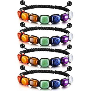 hicarer 4 pcs 7 colored chakra bracelets for women men chakra reiki bracelets crystal stretch yoga braided rope bead bracelets