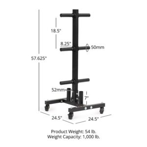 Titan Fitness Portable Weight Tree for Olympic Plate and Barbell Storage, Weight Plate Storage with 1,000 LB Capacity, Weight Tree Rack with Locking Wheels, Weight Plate Tree with Barbell Storage