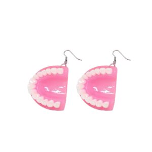 2Pairs Funny Resin 3D Tooth Dangle Earring Set Acrylic Exaggerated Hand-made Drop Earring for Women Mother Friend Creative Ear Halloween Jewelry-B orange+pink