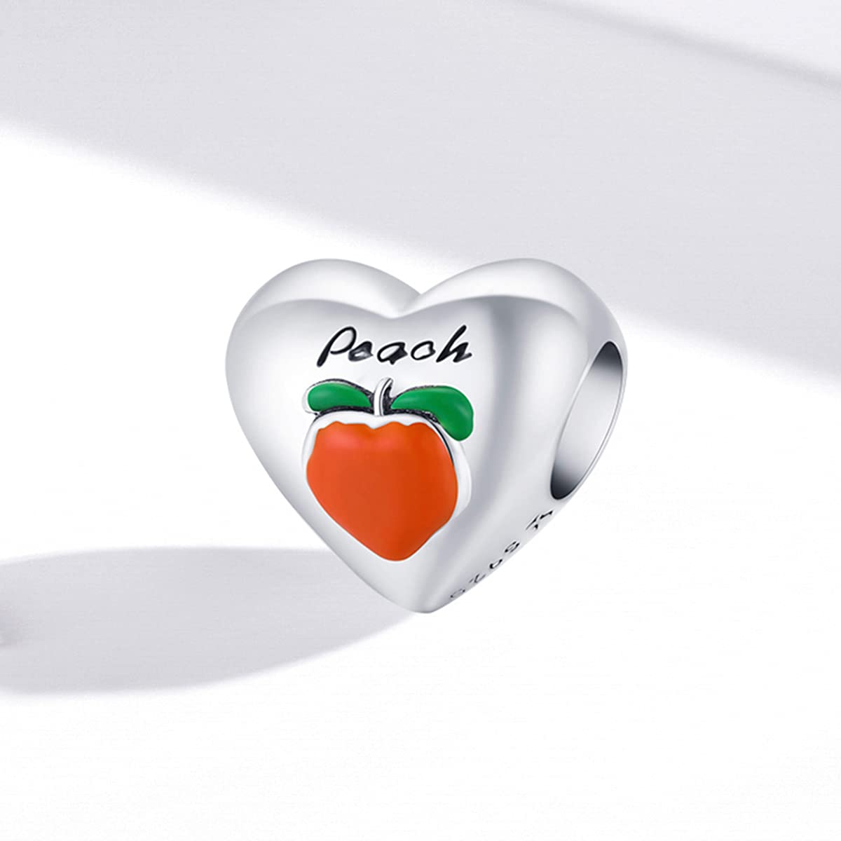 Lamoony Charm 925 Sterling Silver Peach Charm Mango Charm Avocado Charm Mangosteen Charm Fruit Charm Heart Charm Apple Charm Love Charm for Pandora Charm Bracelet (Peach)