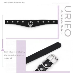 Urieo Gothic PU Leather Chokers Black Studded Collar Choker with O Ring Rock Choker Necklaces Adjustable Nightclub Party for Women Black