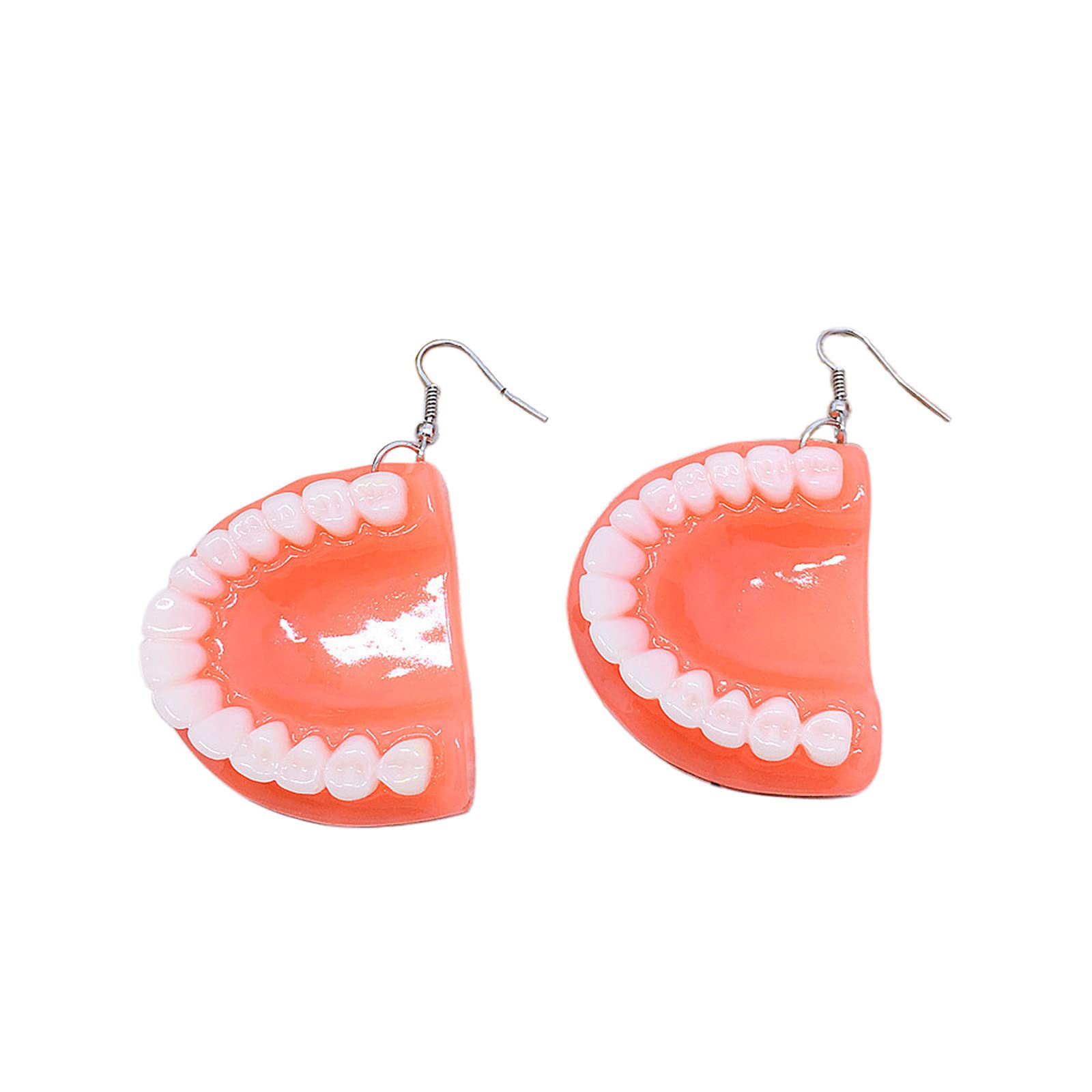 2Pairs Funny Resin 3D Tooth Dangle Earring Set Acrylic Exaggerated Hand-made Drop Earring for Women Mother Friend Creative Ear Halloween Jewelry-B orange+pink