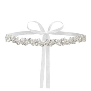 weztez crystal bridal belt handmade wedding sash with rhinestones pearls belt for bridal gowns (silver-organza white)