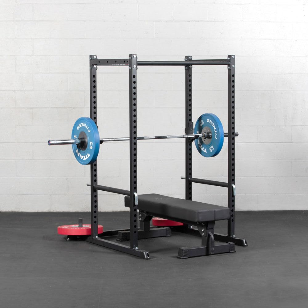 Titan Fitness T-2 Series Short 71" Power Rack, 850 LB Rackable Capacity, Skinny Pull Up Bar, Pin and Pipe Safeties, Standard J-Hooks, All In One Home Garage Gym for Weightlifting and Strength Training