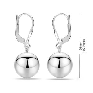 LeCalla Sterling Silver Jewelry Light-Weight Dangle Ball Drop Leverback Earrings for Women 10MM