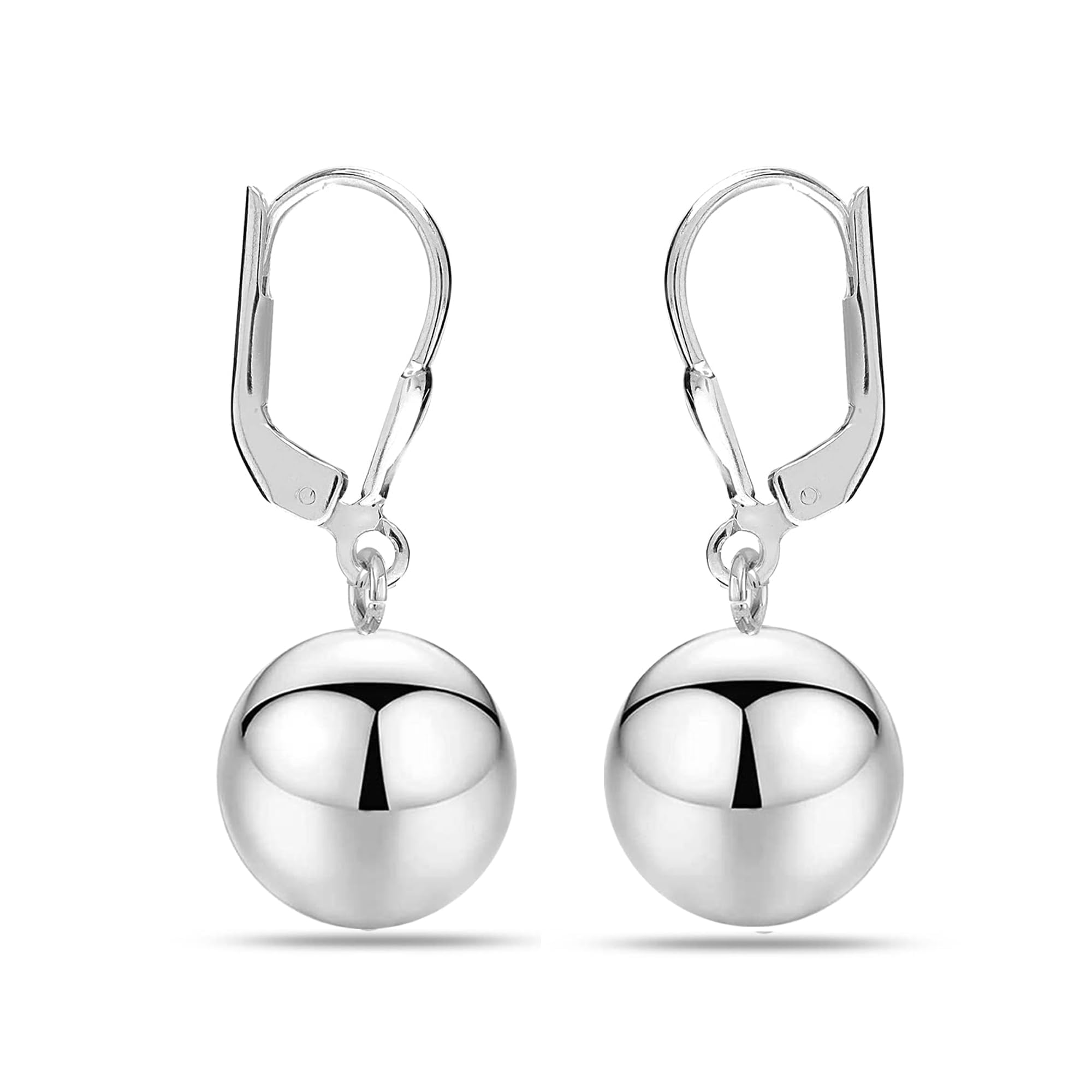 LeCalla Sterling Silver Jewelry Light-Weight Dangle Ball Drop Leverback Earrings for Women 10MM