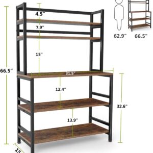 Tribesigns 5-Tier Kitchen Bakers Rack with Hutch, Industrial Microwave Oven Stand, Free Standing Kitchen Utility Cart Storage Shelf Organizer (Rustic Brown)