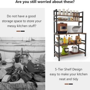 Tribesigns 5-Tier Kitchen Bakers Rack with Hutch, Industrial Microwave Oven Stand, Free Standing Kitchen Utility Cart Storage Shelf Organizer (Rustic Brown)