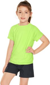 tsla youth kids upf 50+ short sleeve, aqua water swimsuit top, uv/spf surf swim shirt, swim shirt lime, 8