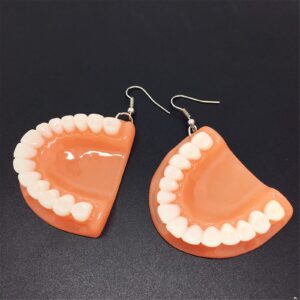 2Pairs Funny Resin 3D Tooth Dangle Earring Set Acrylic Exaggerated Hand-made Drop Earring for Women Mother Friend Creative Ear Halloween Jewelry-B orange+pink