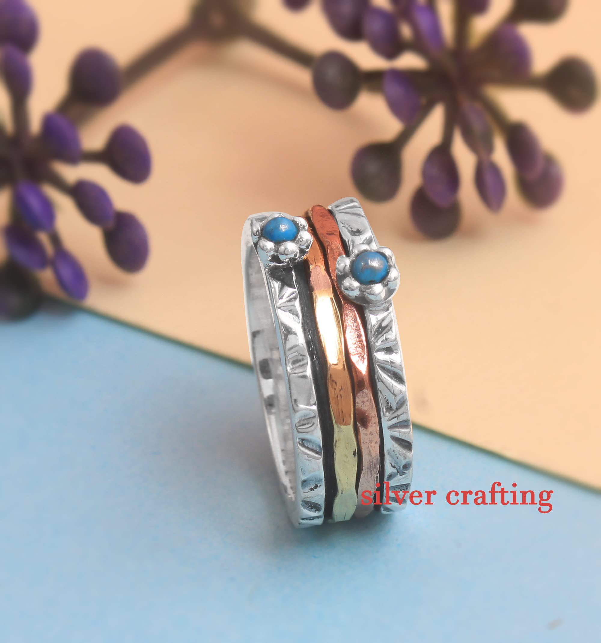 Turquoise Gemstone 925 Sterling Silver Spinner Ring Jewelry (9)