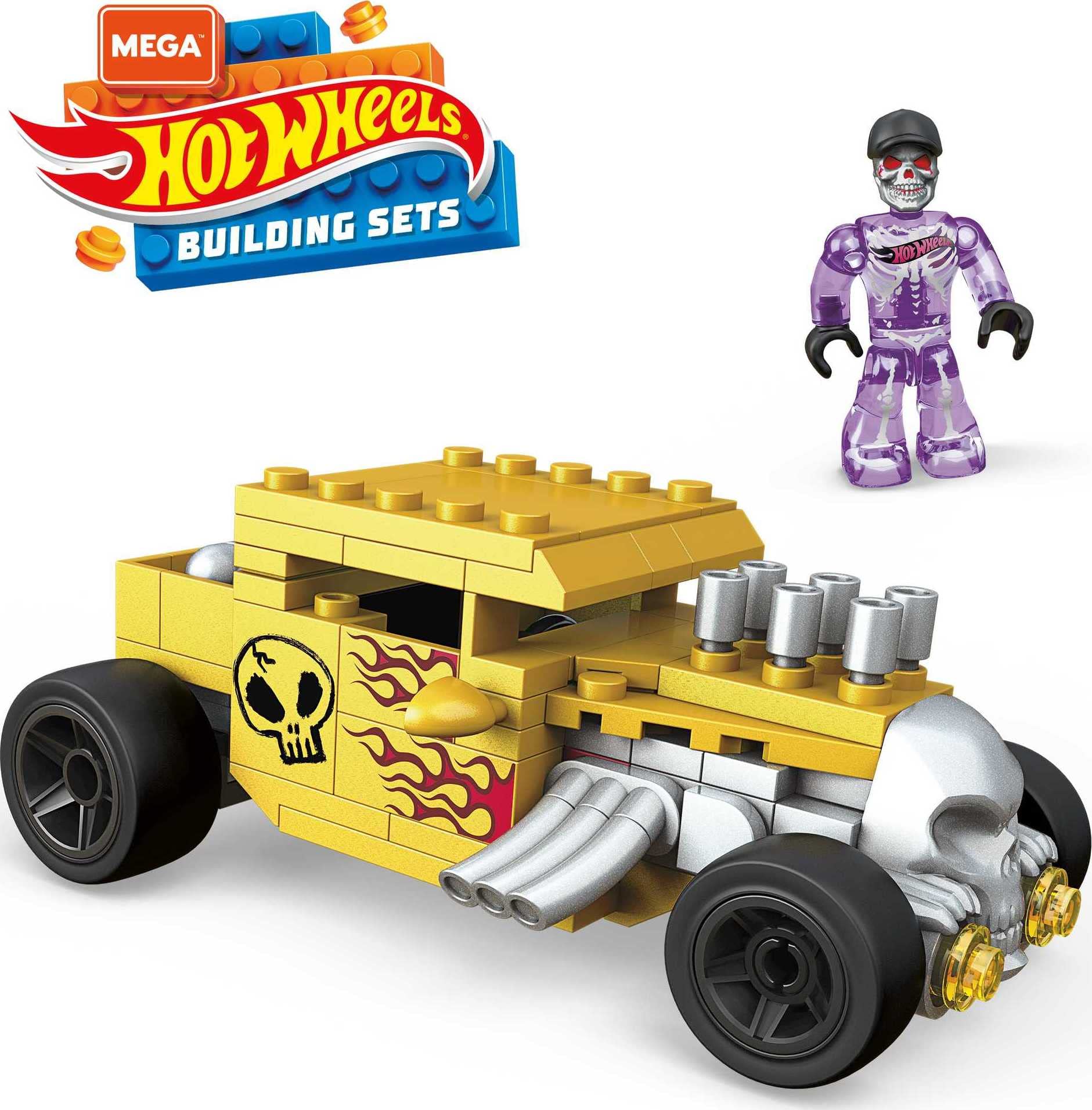 MEGA Hot Wheels Bone Shaker Racecar Building Set with 111 Pieces with Micro Figure Driver Figure, Toy Gift Set for Ages 5 and Up