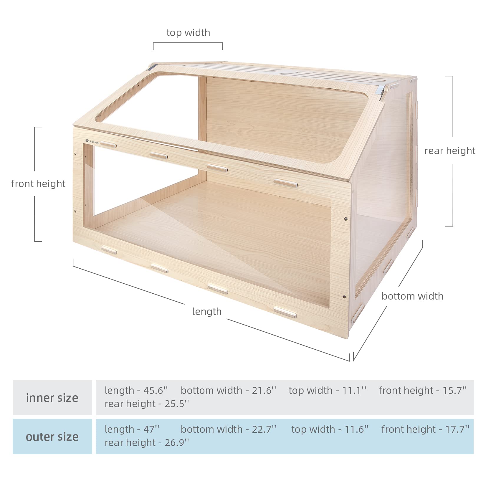 Niteangel Vista Hamster Cage W/Oblique Opening Cage Door - MDF Aspen Small Animal Cage for Syrian Dwarf Hamsters Degus Mice or Other Similar-Sized Pets (Large - 47.1 x 22.7 x 26.9 inches, Burlywood)