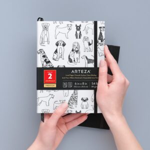 ARTEZA Journal Notebooks, Set of 2, 6x8 Inches, 96 Sheets, Dogs Design and Black, Aesthetic Notebooks with Smooth Lined Paper