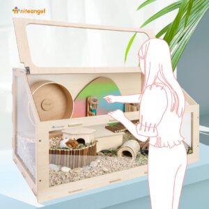 Niteangel Vista Hamster Cage W/Oblique Opening Cage Door - MDF Aspen Small Animal Cage for Syrian Dwarf Hamsters Degus Mice or Other Similar-Sized Pets (Large - 47.1 x 22.7 x 26.9 inches, Burlywood)