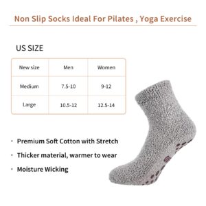 NOVAYARD Fuzzy Grip Socks Non slip Hospital Socks Warm Plush Cozy Slipper Socks for Men Women 4 Pairs 2Black+1Grey