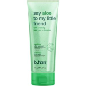 b.tan aloe vera gel face & body | say aloe to my little friend - hydrating, soothing after sun lotion aloe gel, vitamin e, sun burn relief, 7 fl oz