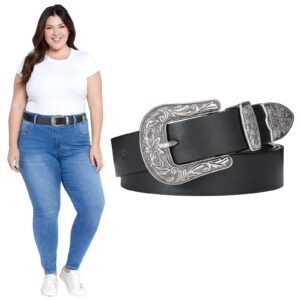 jasgood women plus size leather belt ladies western vintage style belt for pants jeans dress a-black