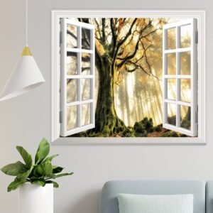 3d wall decals window looking out glorious tree surrounded by sun rays wall stickers murals wallpaper art decor for living room,home walls,kids room