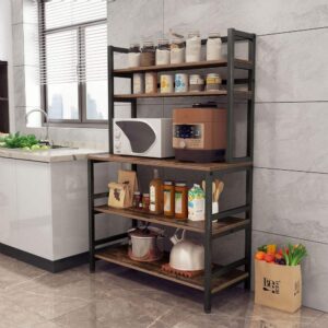 Tribesigns 5-Tier Kitchen Bakers Rack with Hutch, Industrial Microwave Oven Stand, Free Standing Kitchen Utility Cart Storage Shelf Organizer (Rustic Brown)