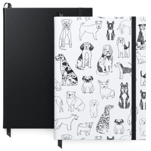 arteza journal notebooks, set of 2, 6x8 inches, 96 sheets, dogs design and black, aesthetic notebooks with smooth lined paper