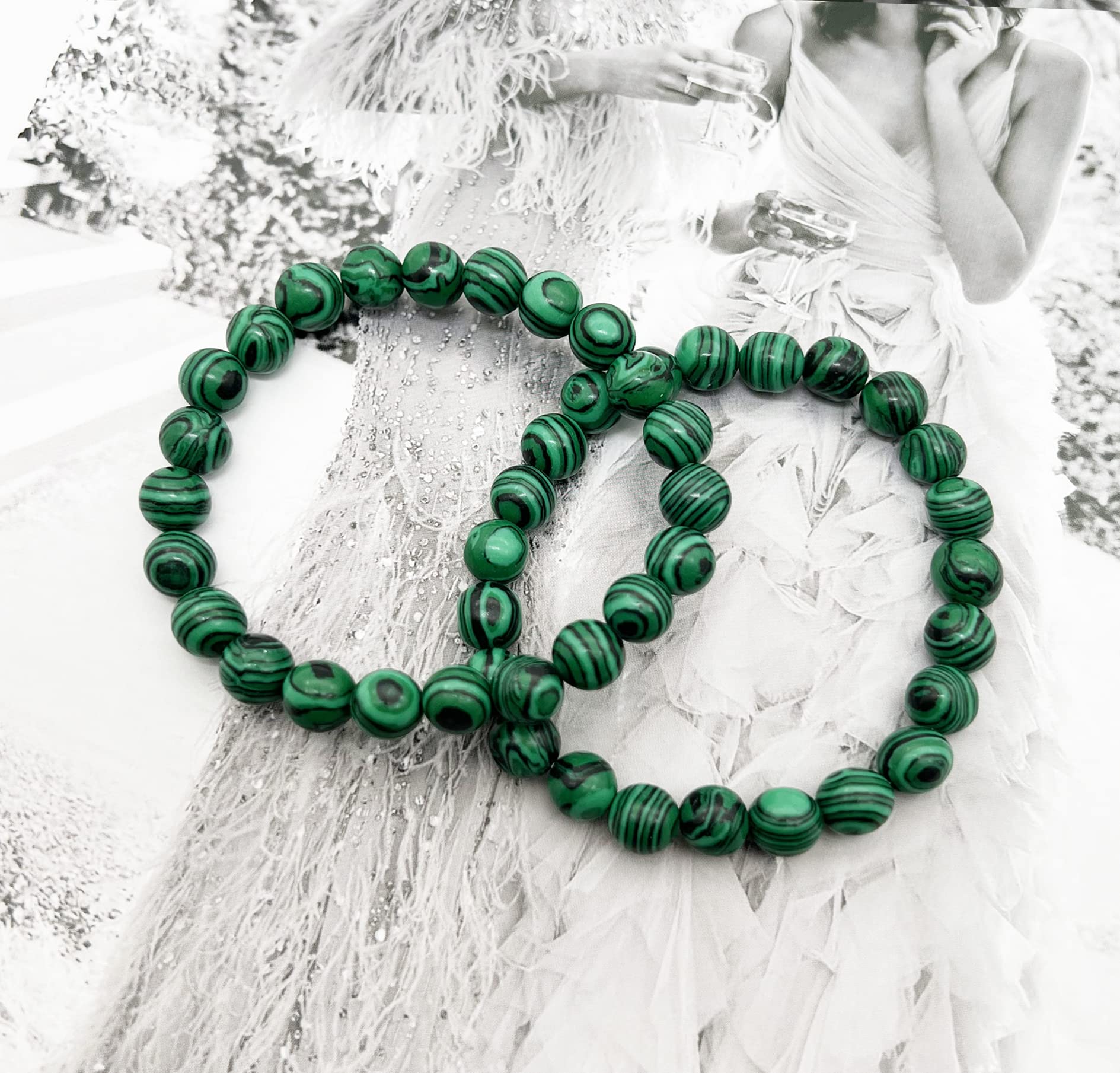 YOOESTORES82 Malachite Bracelet Set,Handmade Gemstone Beaded Stretch Bracelets for Women Men Yoga Bracelet Stone Crystal Beads Bracelets (A)