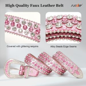 SUOSDEY Men Women Fashion Rhinestone Belt Western Cowgirl Bling Studded Design Leather Diamond Belt for Jeans Dress