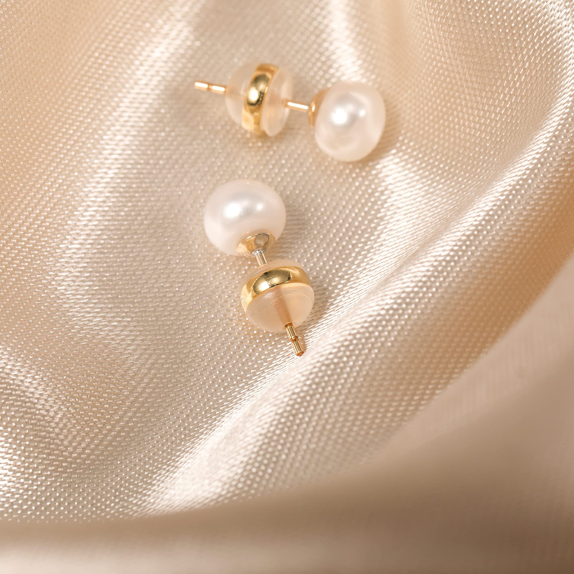 CowlynI Pearl Earrings Freshwater Cultured 14k Gold Plated AAAA+ Quality Handpicked Pearls Stud Hypoallergenic Valentines Day Gifts Jewelry for Women Men