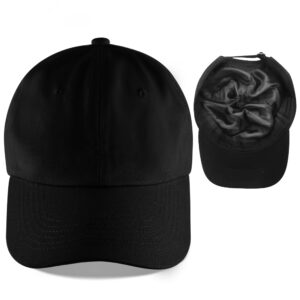 leotruny baseball cap satin lined: silk lining help prevent frizz breakage - sport adjustable hat for women black