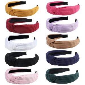 fishinsea 10 pack knotted wide headbands for women cute fashion head wrap in solid color non-slip hair accessories for daily festival presents