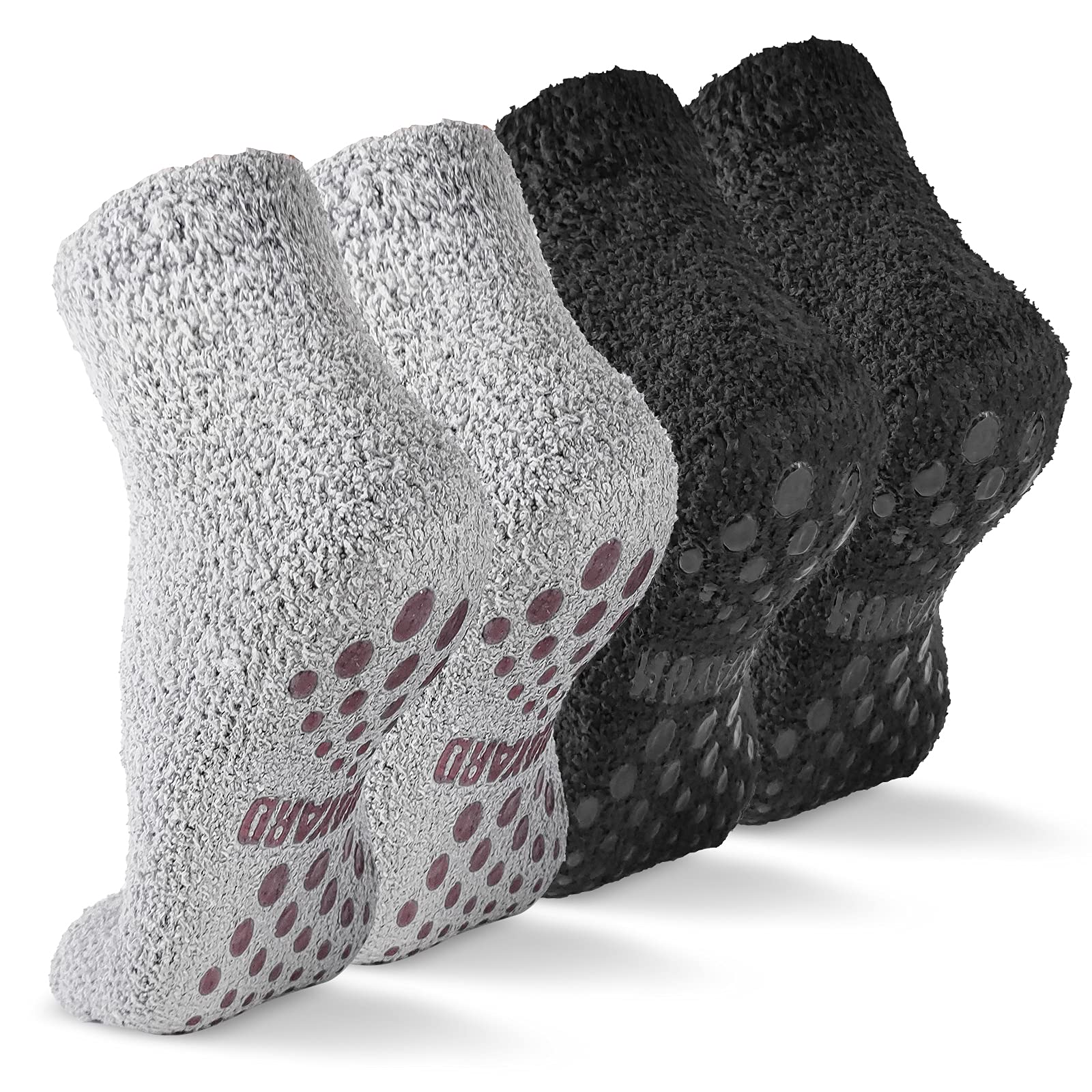 NOVAYARD Fuzzy Grip Socks Non slip Hospital Socks Warm Plush Cozy Slipper Socks for Men Women 4 Pairs 2Black+1Grey