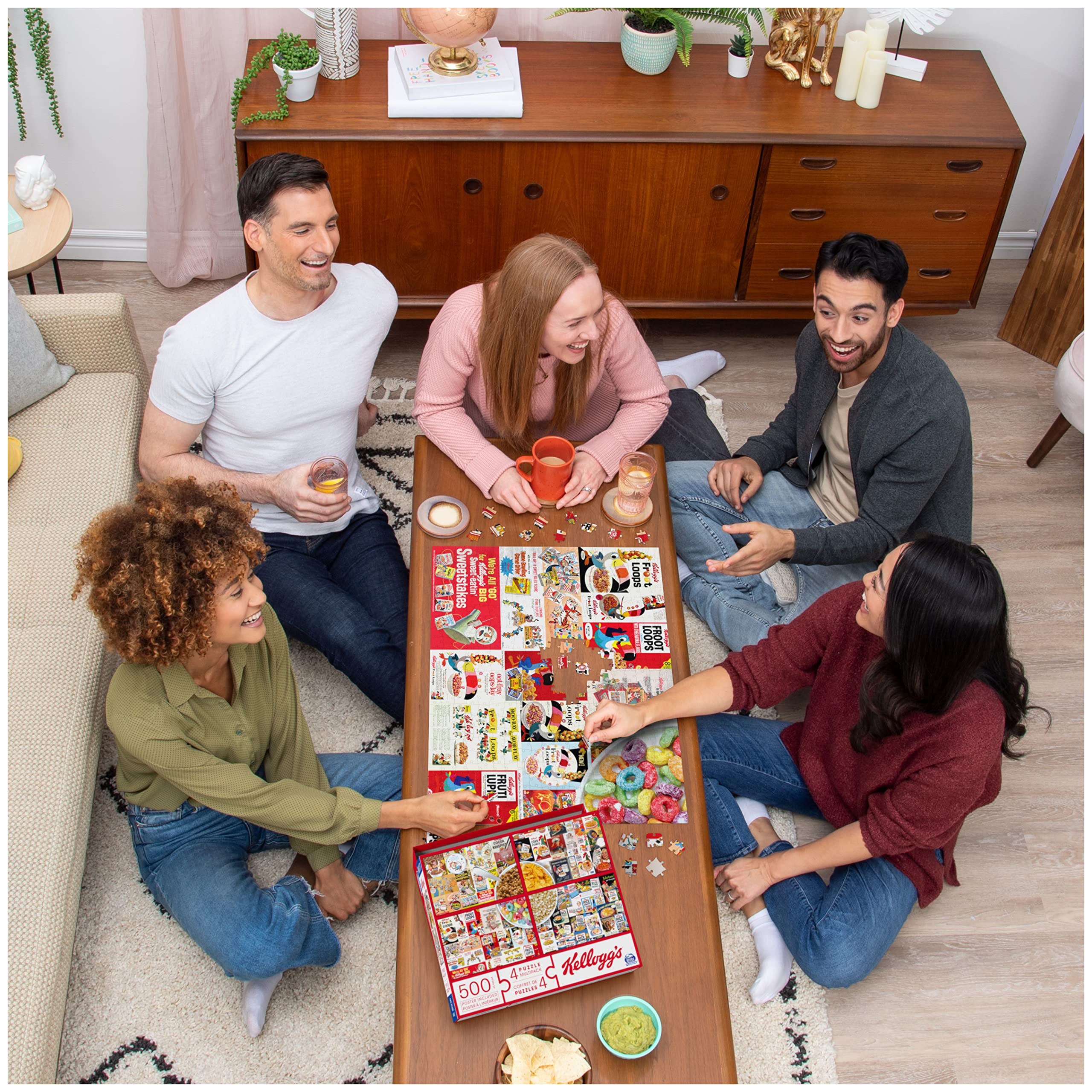 Kellogg’s, 4 Puzzle Multipack, 500 Pieces Combine to Form Mega Puzzle: Cocoa Krispies, Corn Flakes, Fruit Loops, Rice Krispies, for Kids and Adults