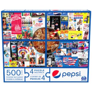 toys_and_games pepsi, 4 puzzle multipack, 500 pieces combine to form novelty soda beverage mega puzzle, for kids and adults of all ages