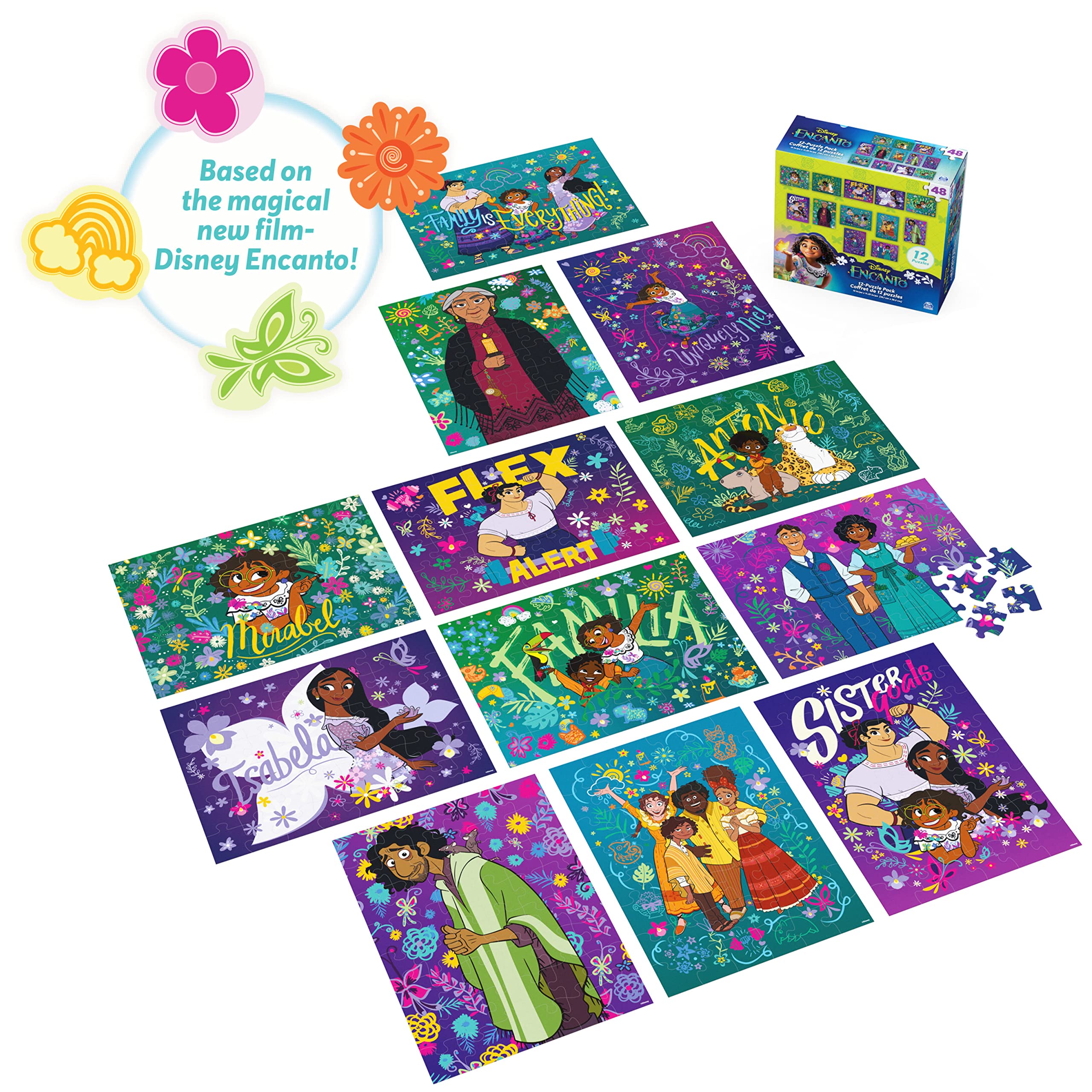 Disney Encanto, 12 Jigsaw 48-Piece Puzzle Pack Easy Quick Cartoon New Colombia-Themed Musical Movie Characters, for Kids Aged 4 and up