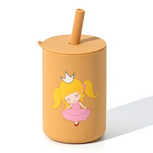 joyit baby open cup, silicone straw cups for toddlers 6 oz | baby training cup (princess-mustard)