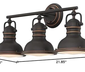 Westinghouse 6116200 Boswell Vintage-Style Three-Light Indoor Vanity Light Fixture, Oil Rubbed Bronze Finish with Highlights, Frosted Prismatic Acrylic Lens