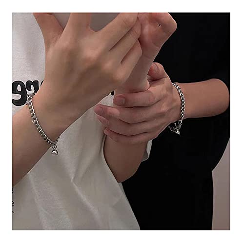 MIFYNN 2pcs Matching Couple Bracelets Set Cuban Chain Bracelet Heart Bracelet Pinky Promise Couples Bracelets for Boyfriend Girlfriend (Gold)