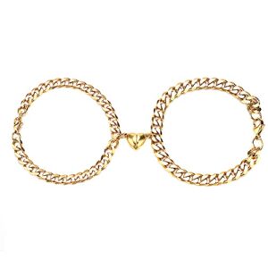 mifynn 2pcs matching couple bracelets set cuban chain bracelet heart bracelet pinky promise couples bracelets for boyfriend girlfriend (gold)