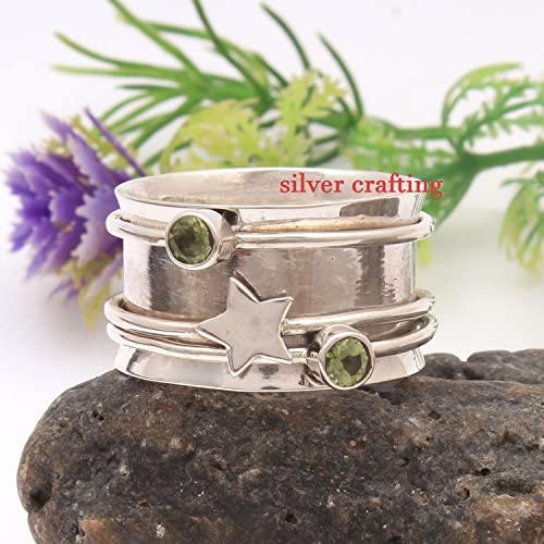 Peridot Gemstone Silver Spinner Star Design Spinning Ring Beautyful Statement Ring (12)