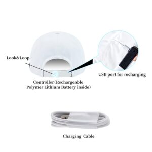 lumisonata LED Cap Fiber Optic Hat EDM Baseball Caps Light Up 7 Colors Glowing Flash USB Charging Hats Rave Accessories for Party (White)