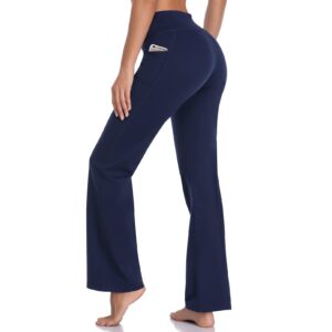 dayoung bootcut yoga pants for women flare high waist tummy control non see-through bootleg workout yoga pants pants-y60-navy blue-m