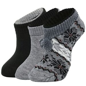 slipper socks for women with grippers non slip christmas socks fuzzy socks comfy winter hospital socks warm black&gray 3 pack