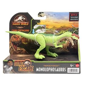 Jurassic World Fierce Force Monolophosaurus Camp Cretaceous Authentic Dinosaur Strike Motion Action Figure, Movable Joints, Gift 3 Years & Older