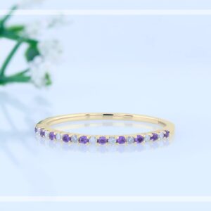 Dazzlingrock Collection Round Amethyst & White Diamond Thin Stackable Wedding Band for Women in 10K Yellow Gold, Size 6