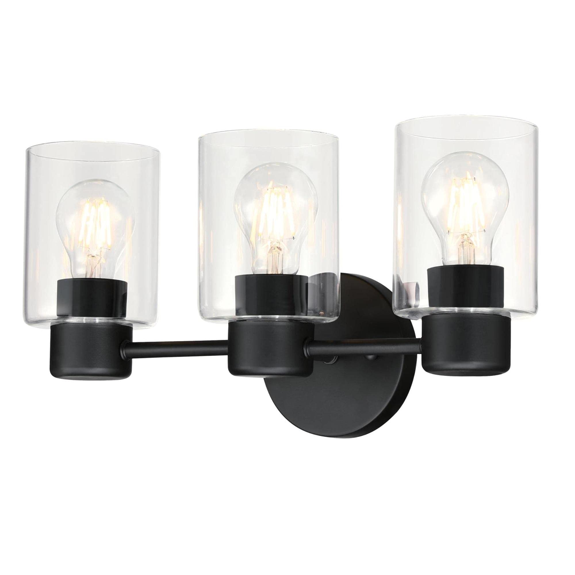 Westinghouse 6115600 Sylvestre Transitional Three-Light Indoor Vanity Light Fixture, Matte Black Finish, Clear Glass