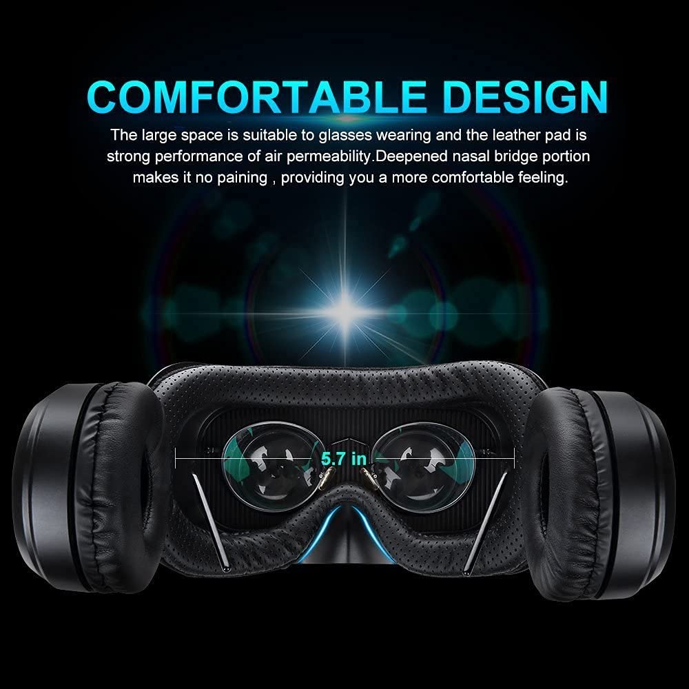 VR Headset with Remote Controller,HD 3D VR Glasses Virtual Reality Glasses for VR Games & 3D Movies, Virtual Reality Goggles for iPhone/Android Phone w/ 4.7-6in Screen | VR Glasses