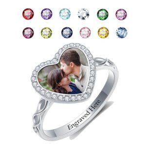 sliacete custom photo ring 925 sterling silver personalized picture ring birthstone ring promise rings anniversary jewelry gift for her bride women