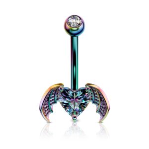 cm crareesi mania navel piercing jewelry 14g bat belly button ring 316l stainless steel 10mm belly ring rainbow belly button piercing jewelry for halloween